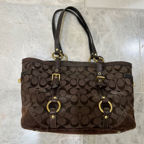 Coach | Bags | Coach Signature Gallery Tan Brown Canvasleather Suede ...